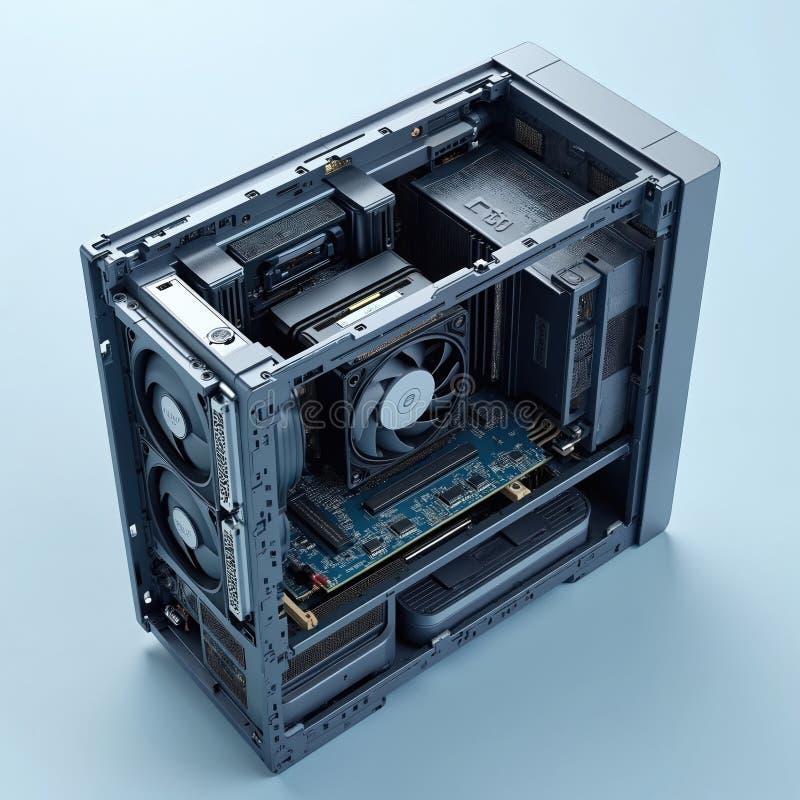 Cutaway View Computer Internal Components with Motherboard, Graphic ...
