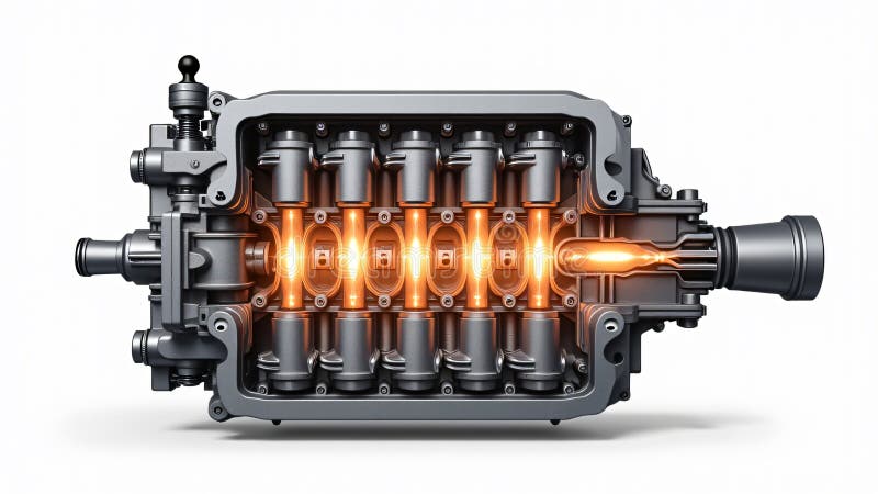Cutaway View of Internal Combustion Engine with Visible Flames Stock ...