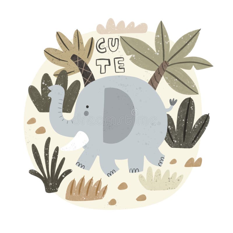 Cute. Cartoon Elephant, Hand Drawing Lettering. Flat Style, Colorful ...