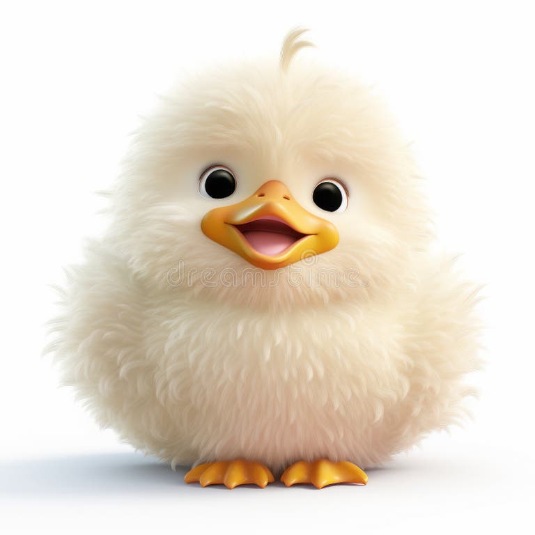 Cute 3d Cgi Animation of a Fluffy White Chicken Stock Illustration ...