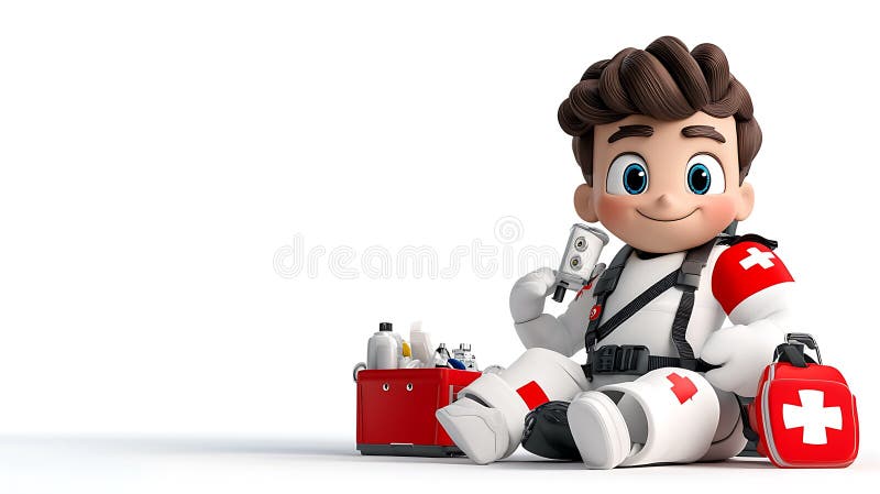 Cute 3D Character of Paramedic with First Aid Kit Stock Illustration ...