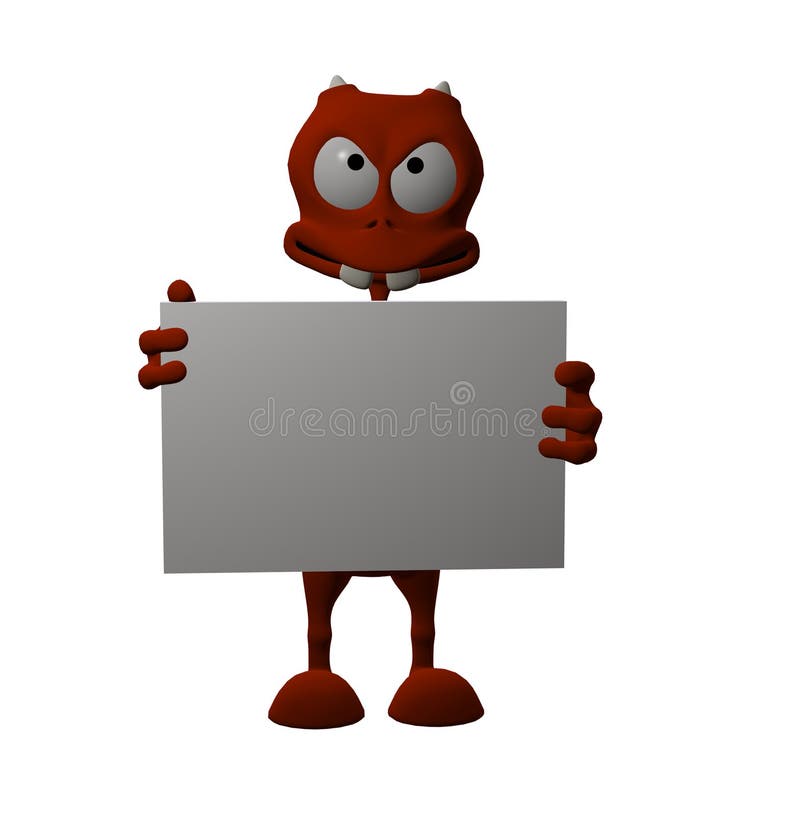 Cute 3d Demon with a Blank Sign Stock Illustration - Illustration of ...
