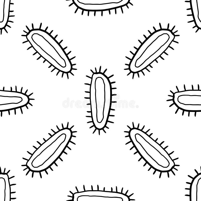 Cute Doodle Bacterium, Bacillus, Virus Seamless Pattern Isolated on ...