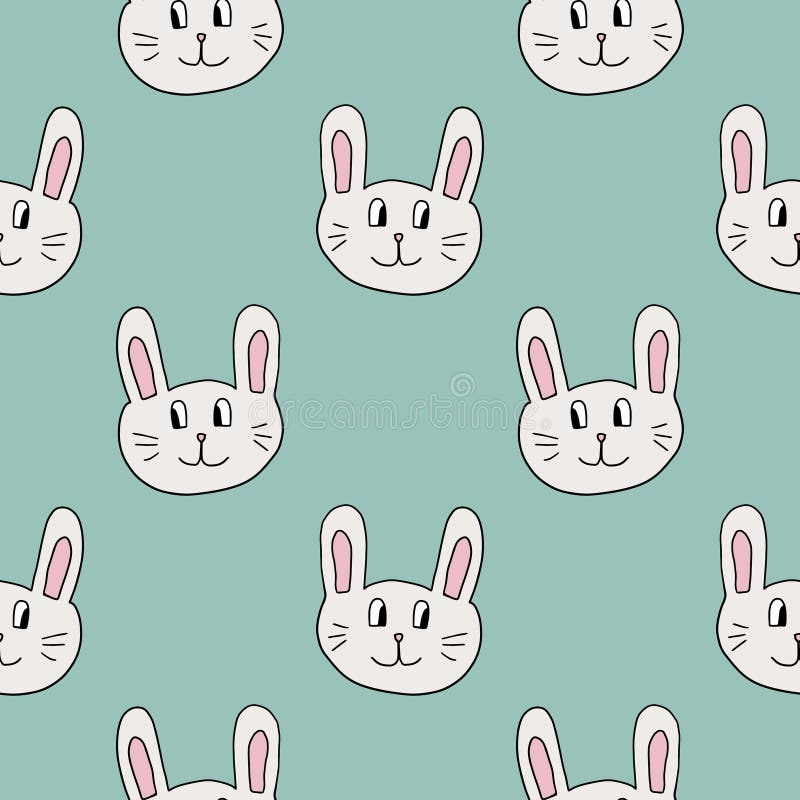 Cute Cartoon Doodle Bunny Seamless Pattern. Stock Vector - Illustration ...