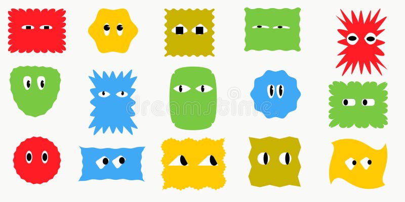 Cute Abstract Characters Set with Happy and Curious Face Expressions ...