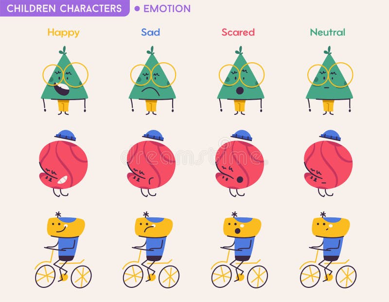 Cute Abstract Children Characters with Different Emotions Stock Vector ...