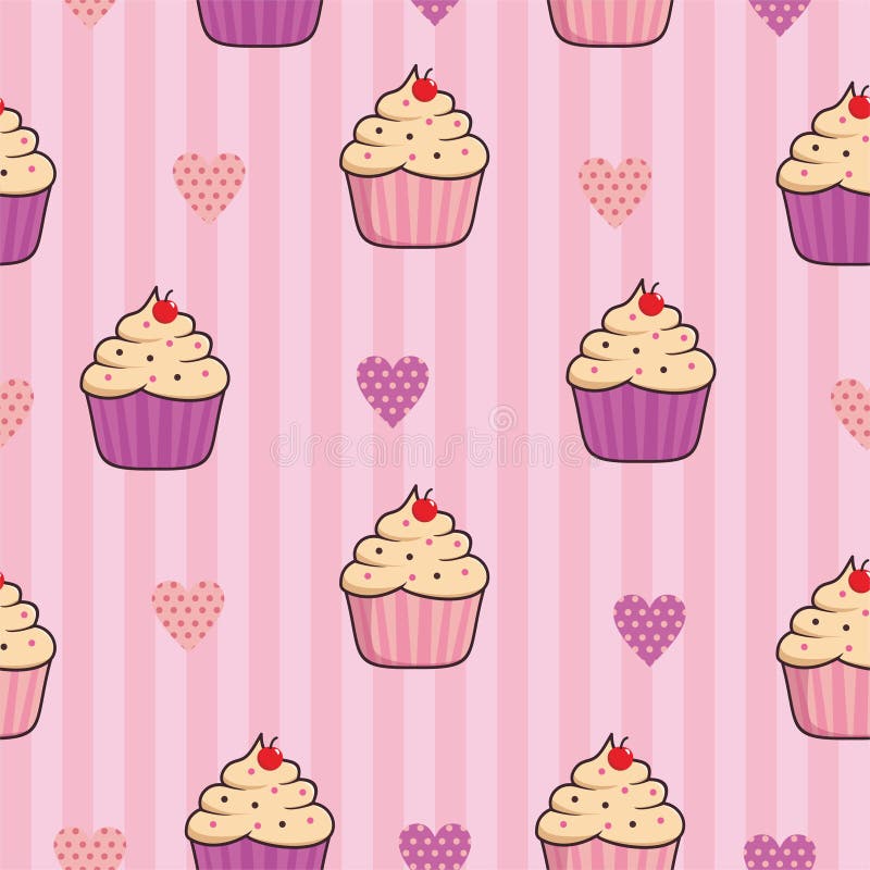 Cupcake Seamless Pattern Background with Pink Color Stock Vector ...