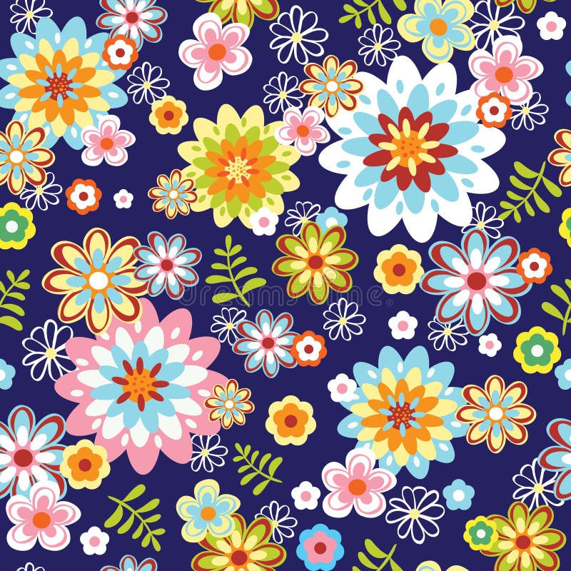 Cute Seamless Flower Pattern Line Art Stock Vector - Illustration of ...