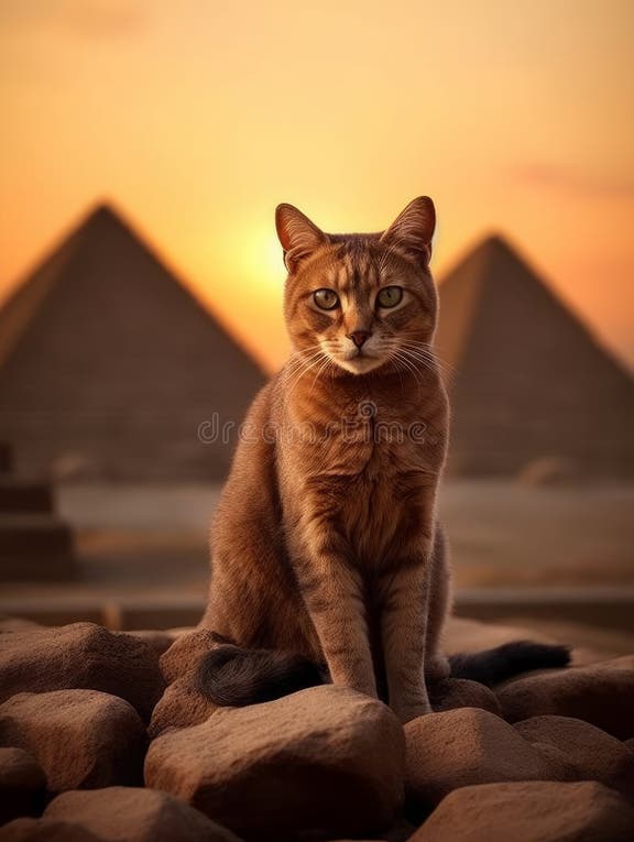 Cute Abyssinian Cat in Front of the Pyramid Generative AI Stock ...