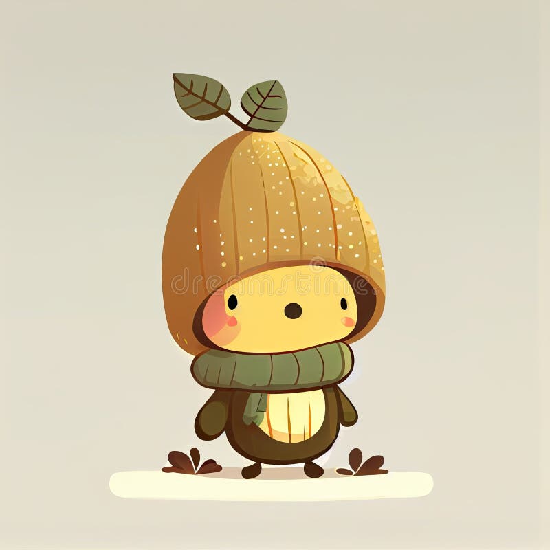 Cute Acorn Cartoon Character in Scarf, Cartoon Style, Modern Simple ... Cute Acorn Cartoon Character in Scarf, Cartoon Style, Modern Simple ...