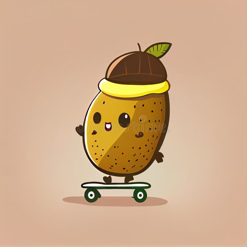 Cute Acorn Cartoon Character on a Skateboard, Cartoon Style, Modern ... Cute Acorn Cartoon Character on a Skateboard, Cartoon Style, Modern ...