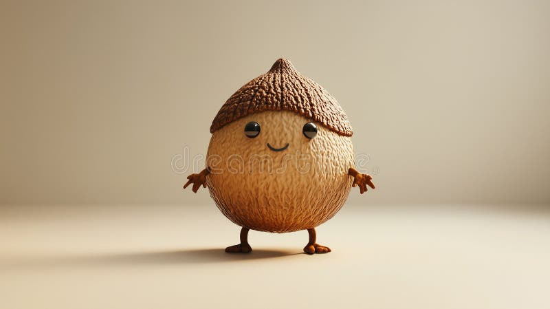 Cute Acorn Character with a Smiling Face and Arms on a Soft Autumn ...