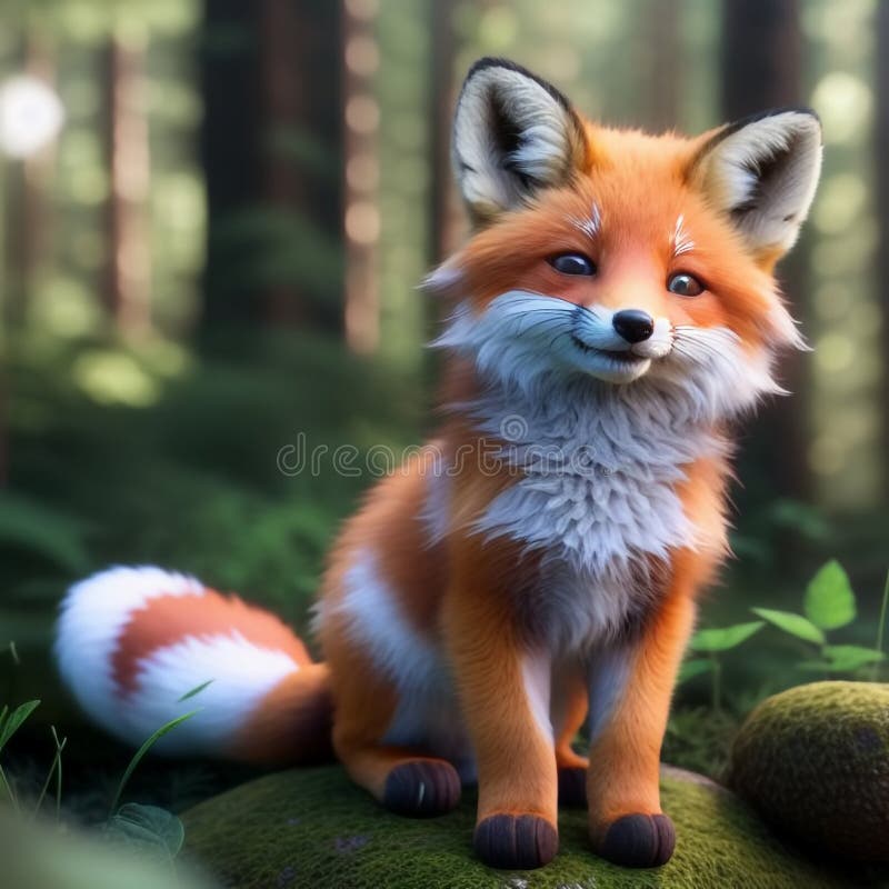 Cute and Adorable Baby Fox in Forest. Generative AI Stock Illustration ...