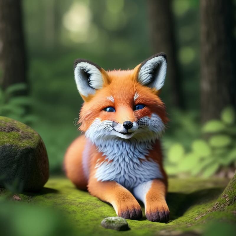 Cute and Adorable Baby Fox in Forest. Generative AI Stock Illustration ...