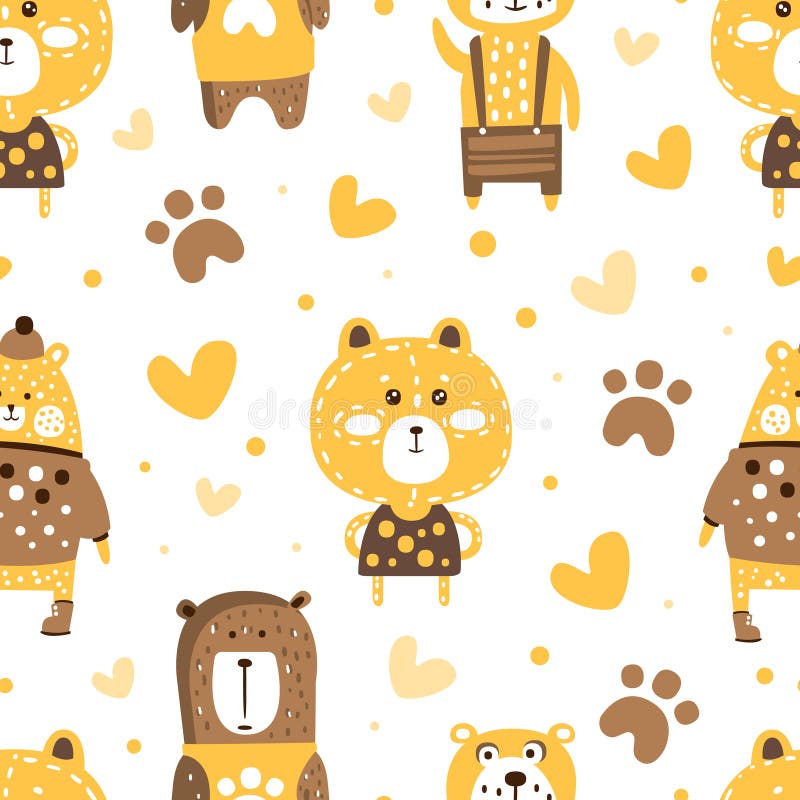 Cute Adorable Brown Bears Seamless Pattern, Childish Endless Repeating ...