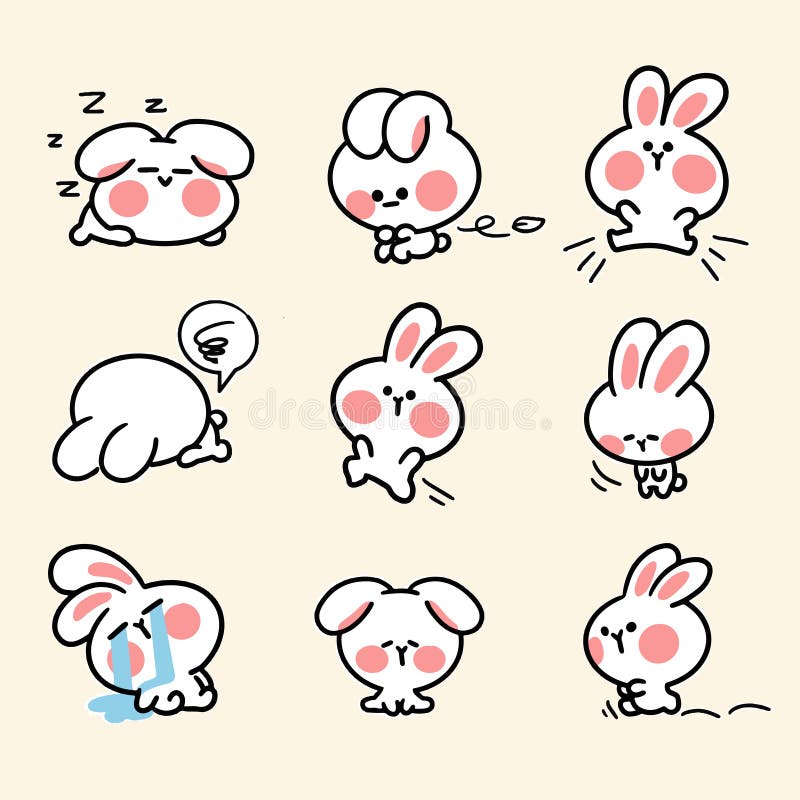 Lovely and Cute Little Rabbit Bunny Expression Doodle Sticker Set 1 ...