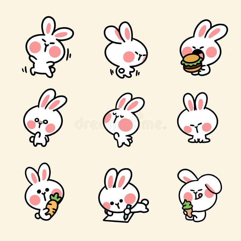 Cute and Adorable Bunny Sticker Third Set Stock Vector - Illustration ...