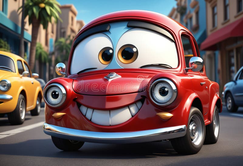 Cute and Adorable Cartoon Car. Generative AI Stock Illustration ...