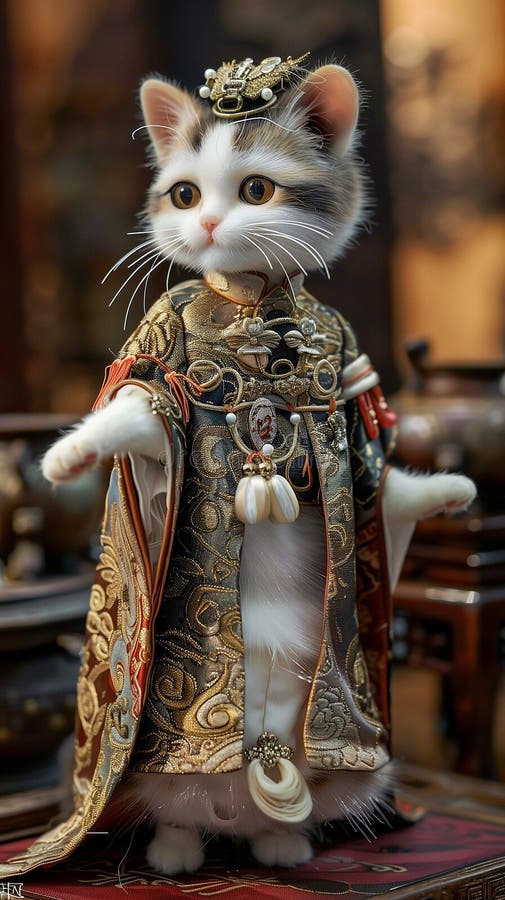 A Cute Adorable Cat Dressed in an Elegant Oriental Gown Stock ...
