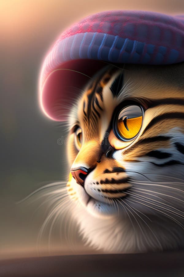 Cute Adorable Cat with a Hat Staring Stock Illustration - Illustration ...