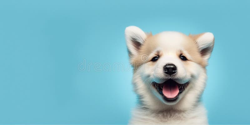 Cute Adorable Dog Smiling and Isolated on Blue Background with Copy ...