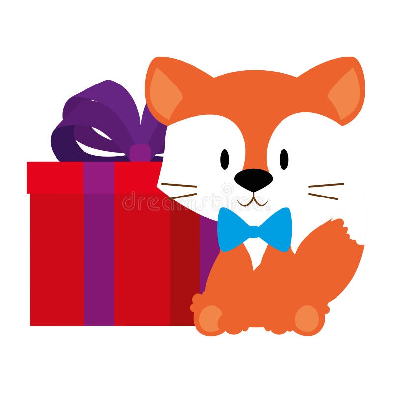 Cute and Adorable Fox with Gift Stock Illustration - Illustration of ...
