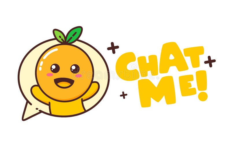 Cute Adorable Happy Orange Fruit Character and Chat Bubble Cartoon ...
