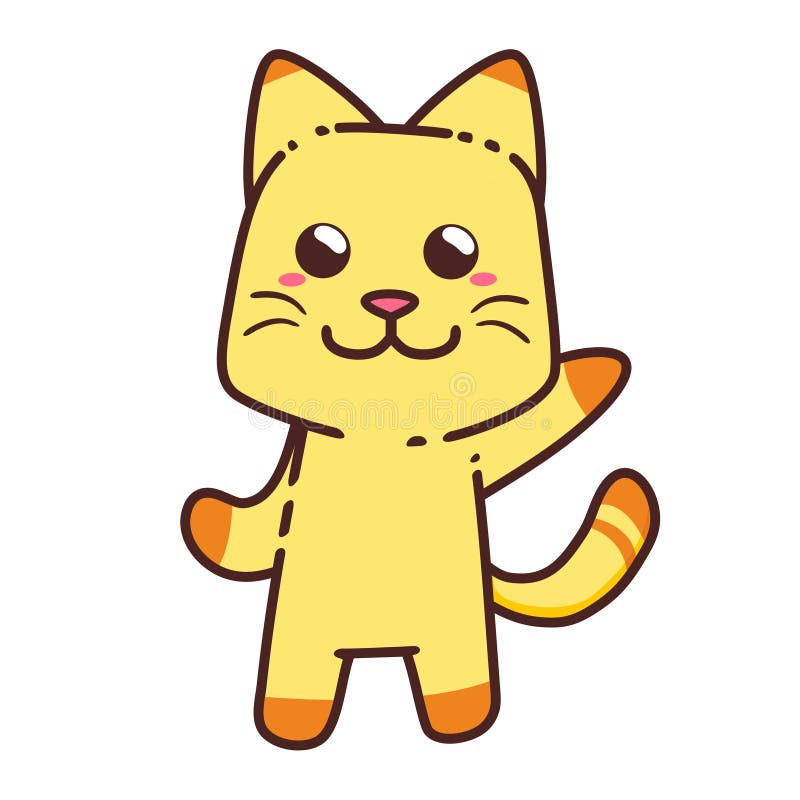Happy Yellow Cat Kitten Cartoon Doodle Vector Illustration Flat Design ...