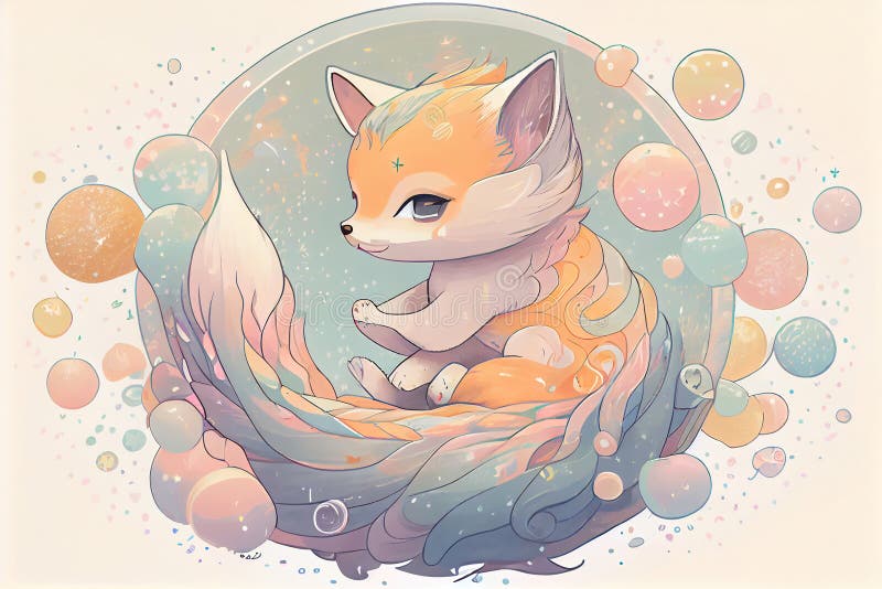 Cute Adorable Kawaii Fox. Greeting Cartoon Doodle Stock Illustration ...