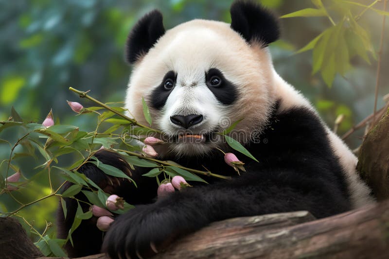 Cute Adorable Kawaii Panda Living in the Bamboo Forest Stock Image ...
