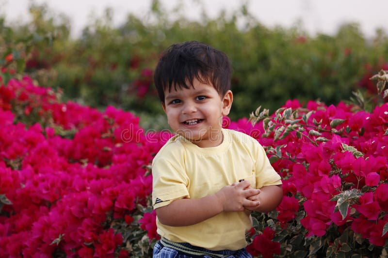 Cute Adorable Kid Standing Front Flower Garden Stock Photos - Free ...