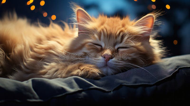 A Cute and Adorable Kitten is Sleeping Under Night Sky. Generative AI ...
