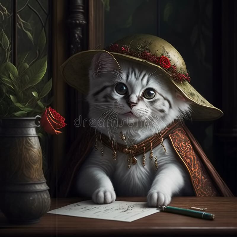 Cute and Adorable Little Kitten in Hat with Flower. Generative AI Stock ... Cute and Adorable Little Kitten in Hat with Flower. Generative AI Stock ...