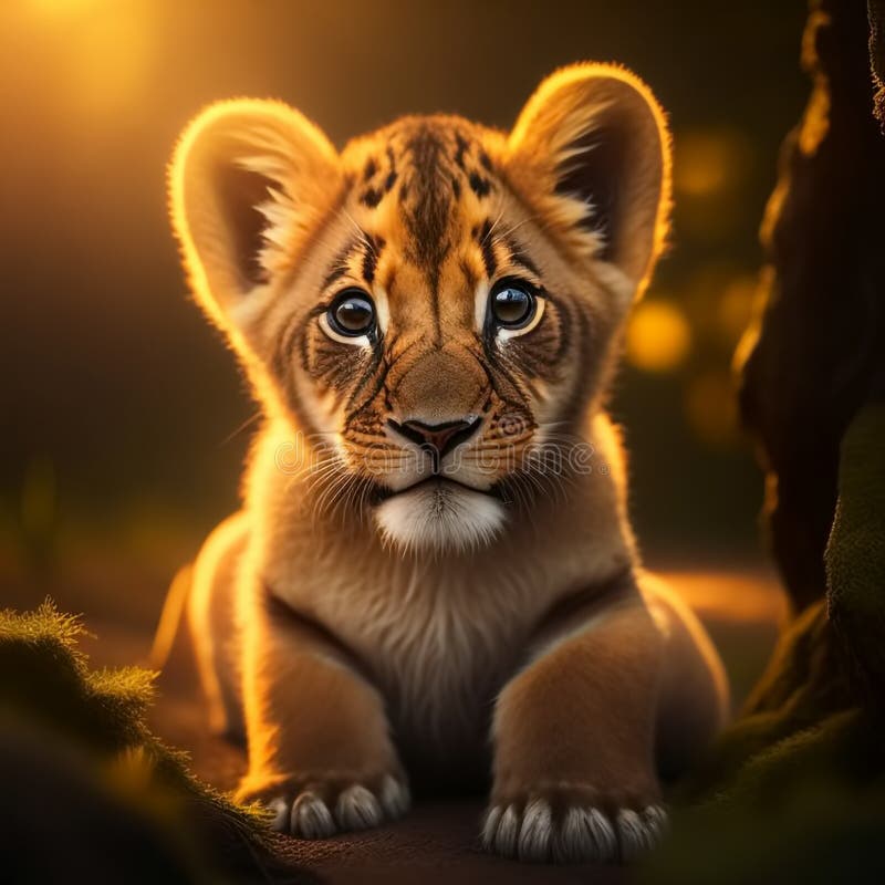 Cute and Adorable Little Lion in Forest. Generative AI Stock ...