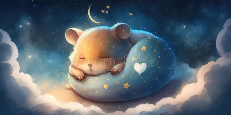 A Cute and Adorable Mouse is Sleeping Under Night Sky between Stars ...
