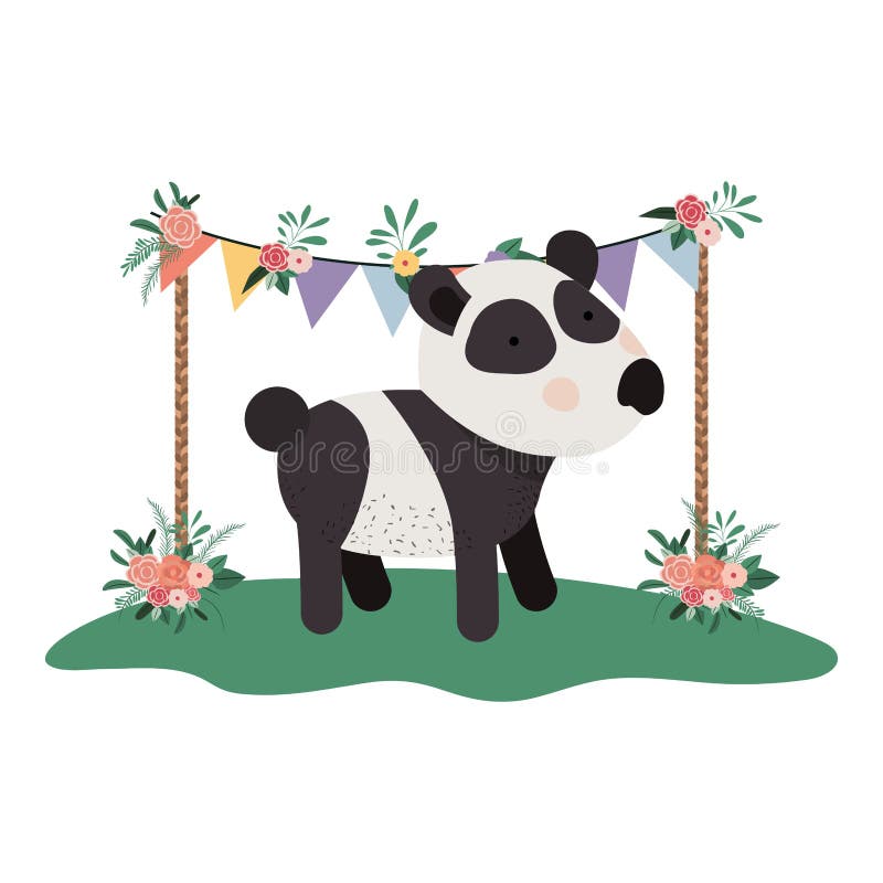 Cute and Adorable Panda with Floral Frame Stock Vector - Illustration ...