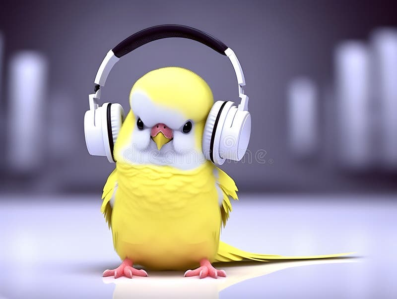 Cute and Adorable Parrot Bird with Earphone in Head Stock Illustration ...