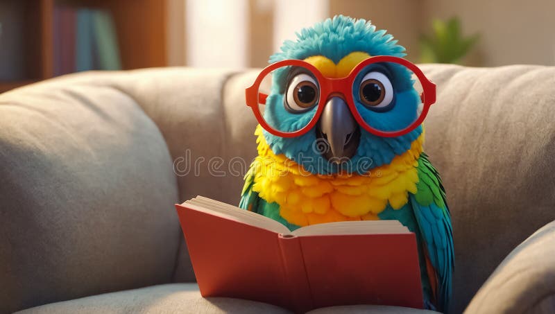 Cute Adorable Parrot Reading a Book at Home Learning Domestic Stock ...