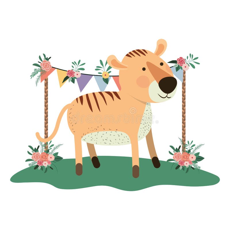 Cute and Adorable Tiger with Floral Frame Stock Vector - Illustration ...