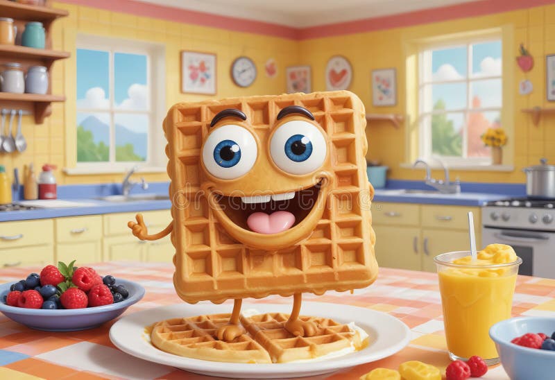 A Cute and Adorable Waffle Character Stock Illustration - Illustration ...