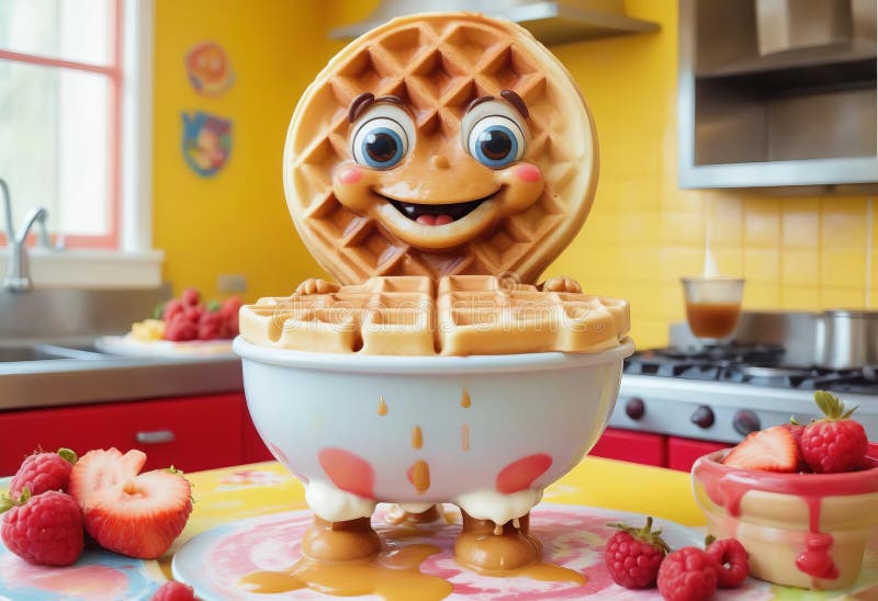 A Cute and Adorable Waffle Character Stock Illustration - Illustration ...