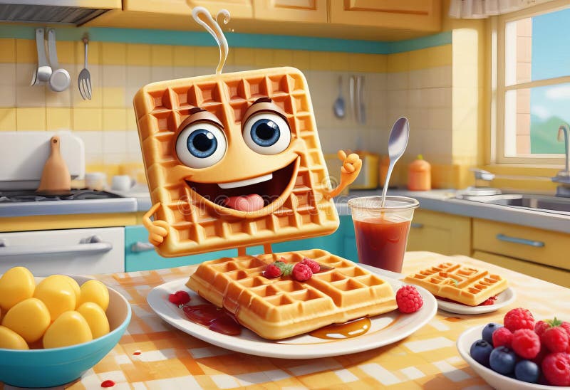 A Cute and Adorable Waffle Character Stock Illustration - Illustration ...