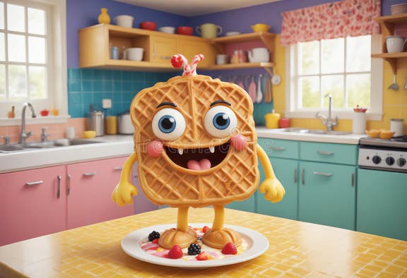 A Cute and Adorable Waffle Character Stock Illustration - Illustration ...