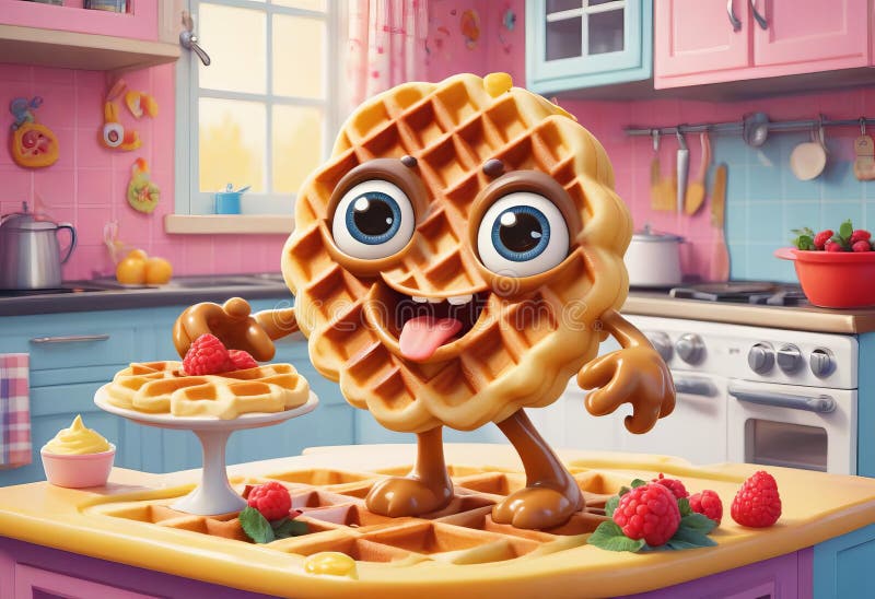 A Cute and Adorable Waffle Character Stock Illustration - Illustration ...