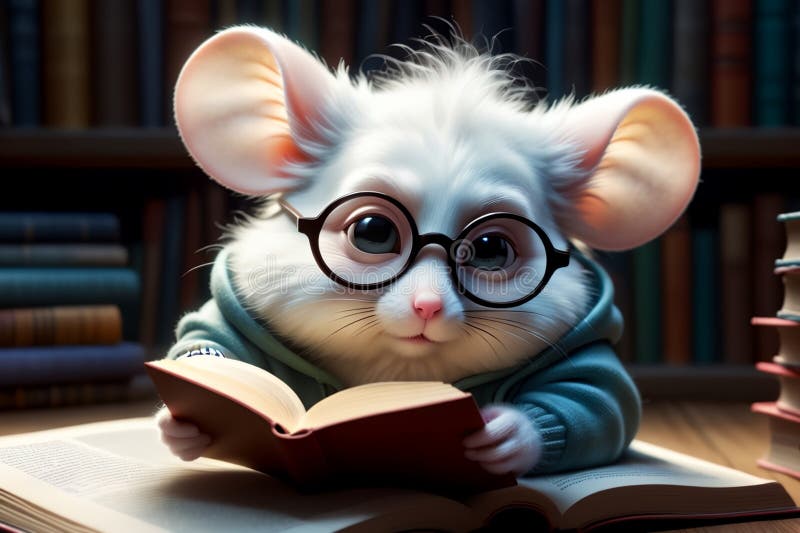 A Mouse is Reading a Book in Front of Some Stones, AI Stock Image ...