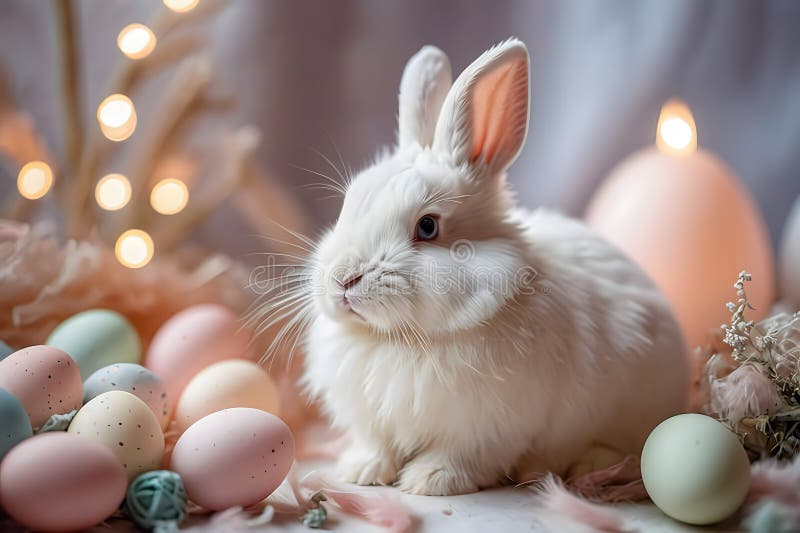 A Cute and Adorable White Rabbit is Beautifully Surrounded by an Array ...
