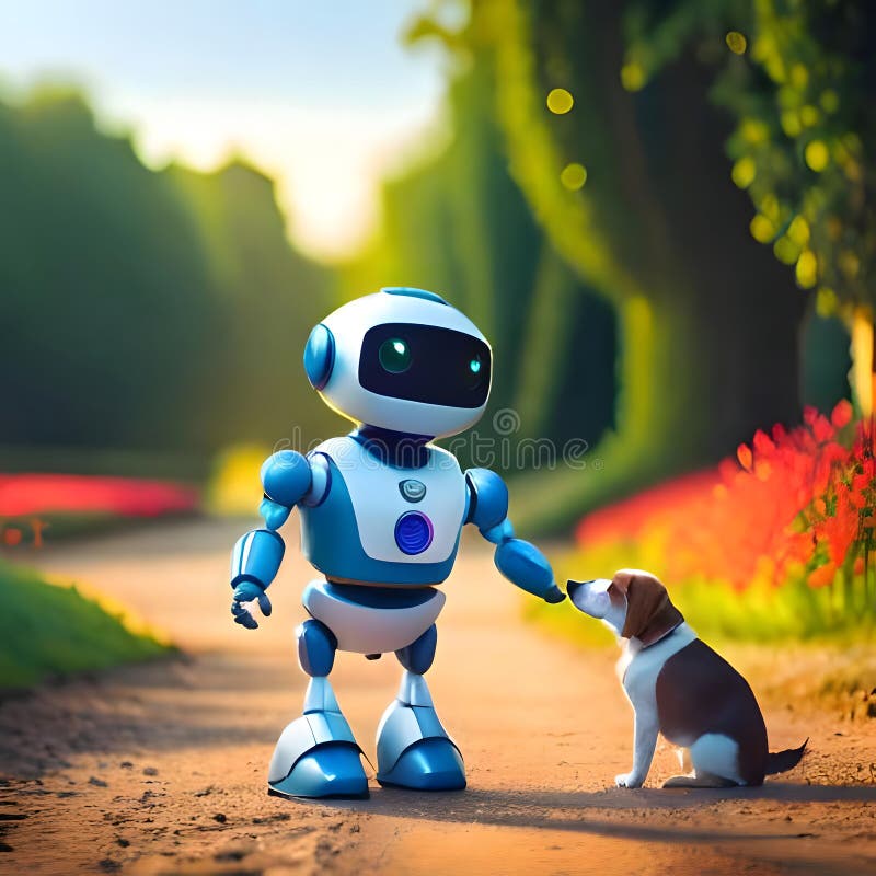 Cute Robot with His Pet Dog - Ai Generated Image Stock Illustration ...