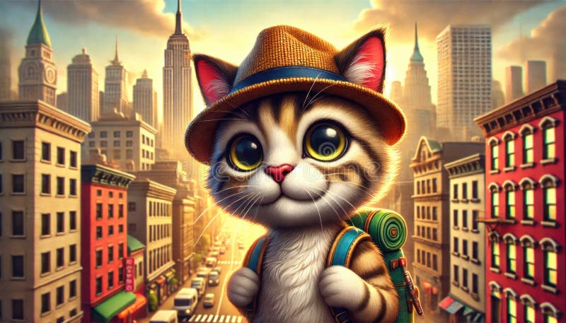 Cute Adventurous Cat Exploring the Urban Jungle in a Stylish Hat. AI ...