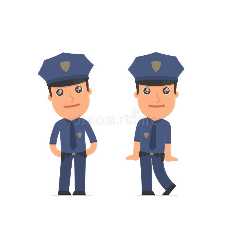 Cute and Affectionate Character Officer in Shy and Awkward Poses Stock ...