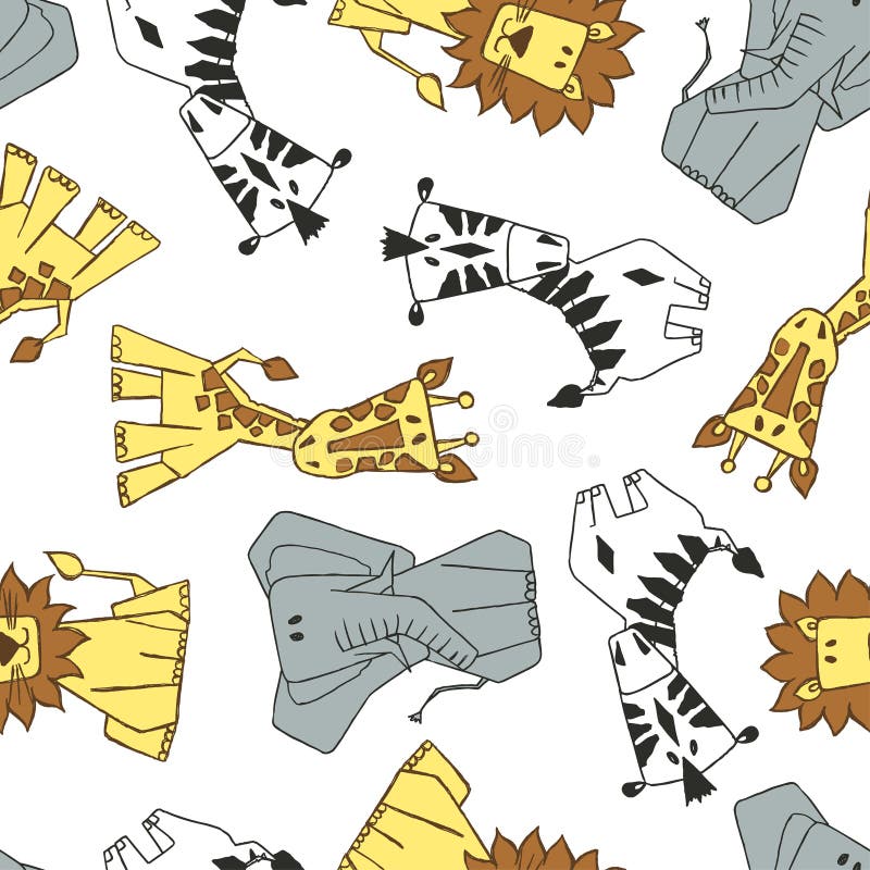 4 Cute African Animals in a Seamless Pattern Stock Vector ...
